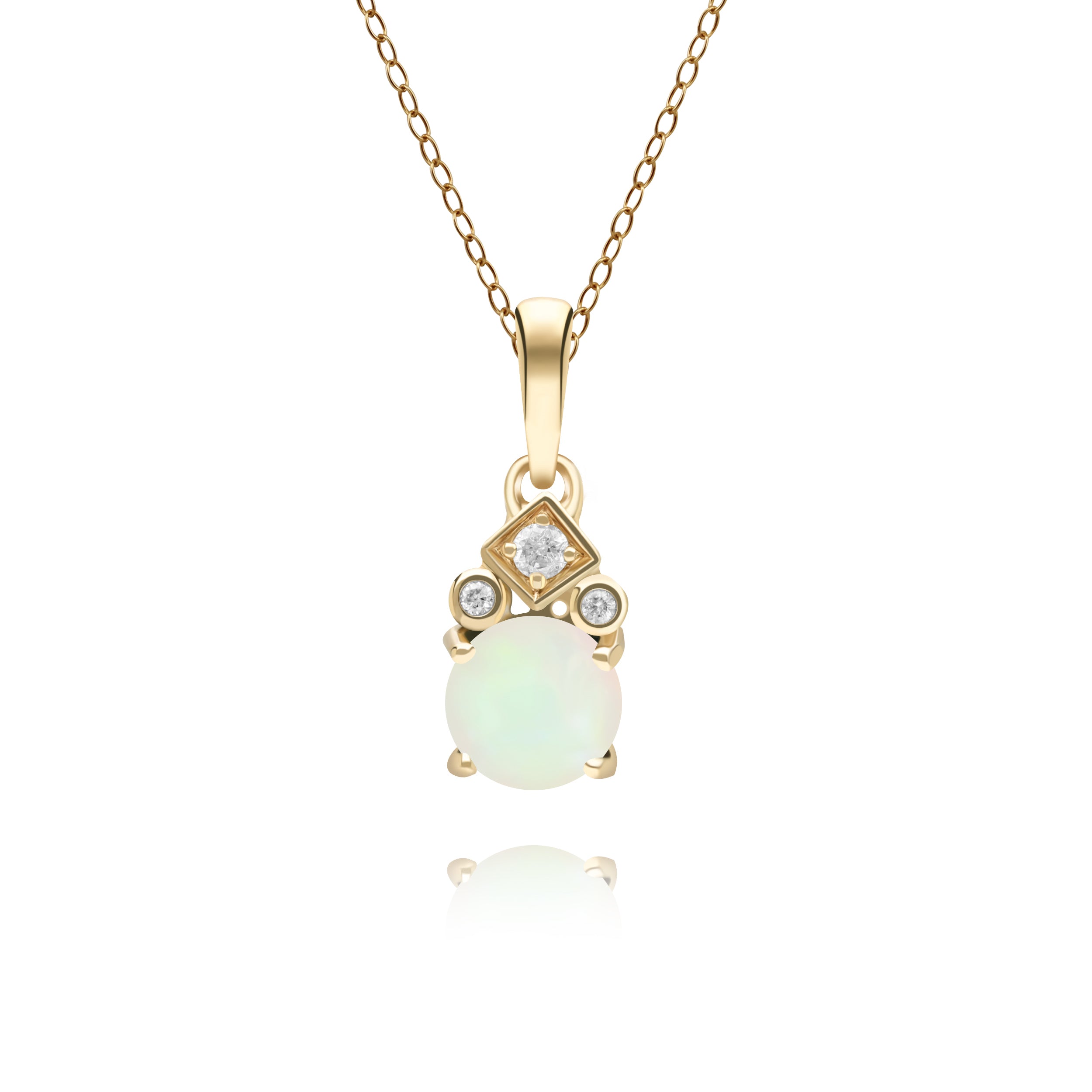 9K Gold Classic Round Opal Four Claws & Diamond Pendant (Chain sold se – GemondoTh