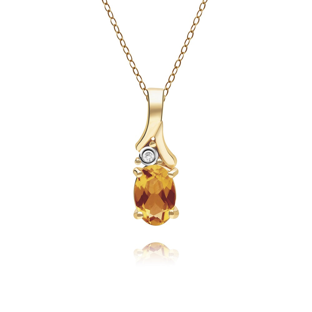 9K Gold Oval Citrine & Diamond Leaf Pendant (Chain sold separately) – GemondoTh