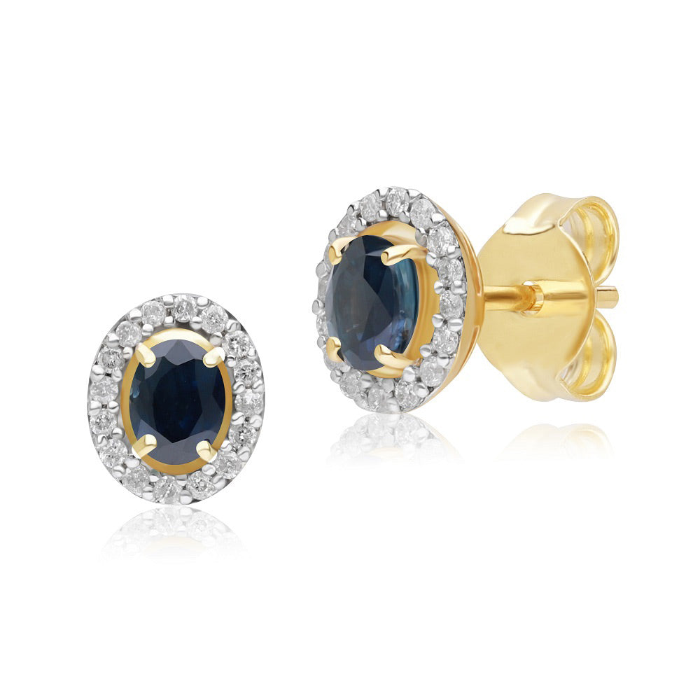 9K Gold Oval Blue Sapphire & Diamond Classic Halo Stud Earrings – GemondoTh