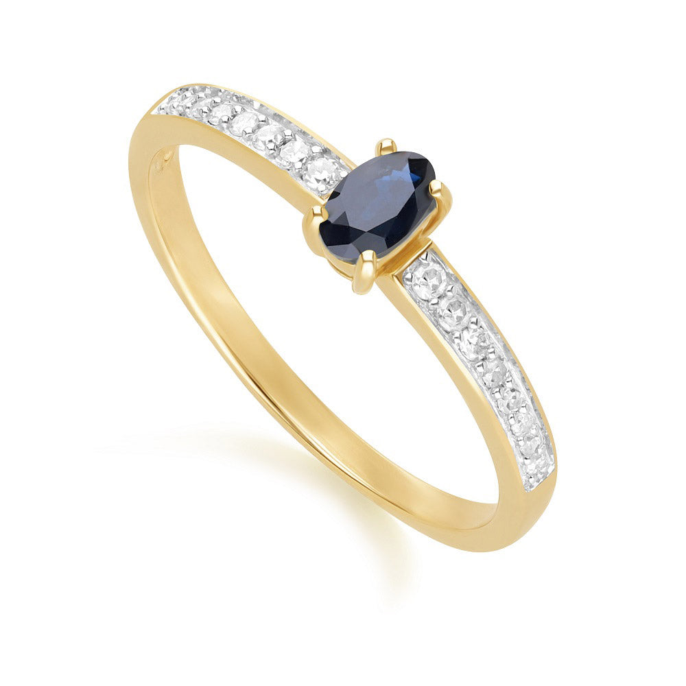 9K Gold Oval Blue Sapphire & Diamond Classic Engagement Ring – GemondoTh