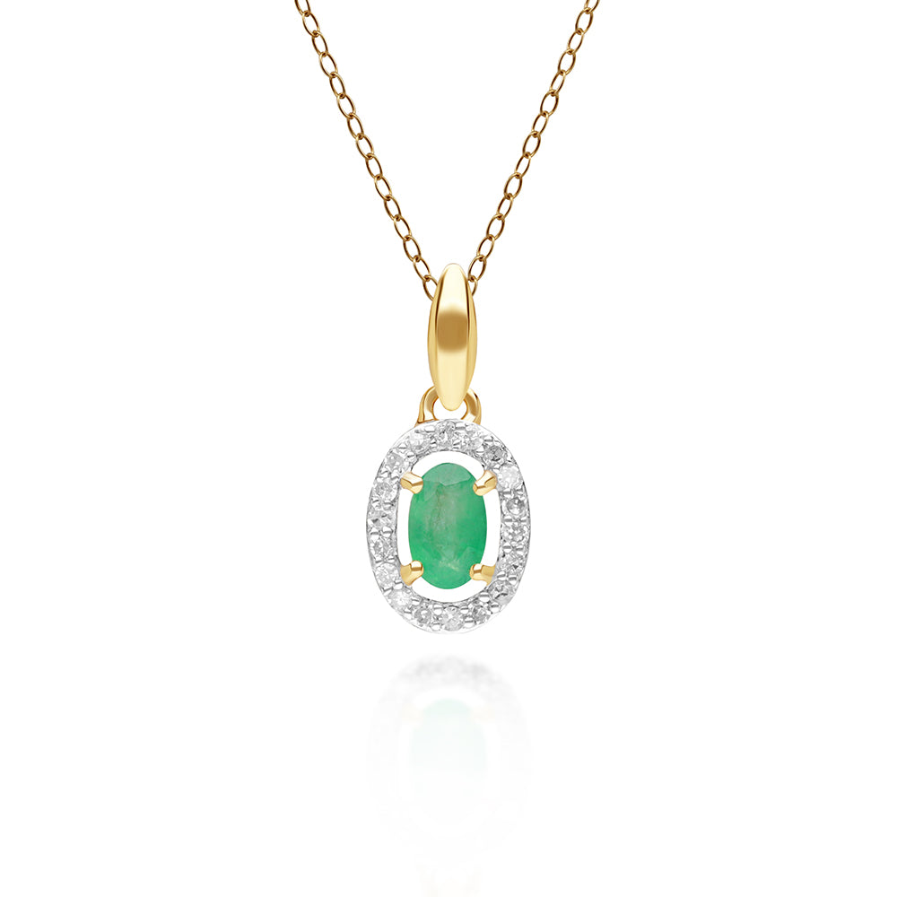 9K Gold Oval Emerald & Diamond Classic Halo Pendant – GemondoTh