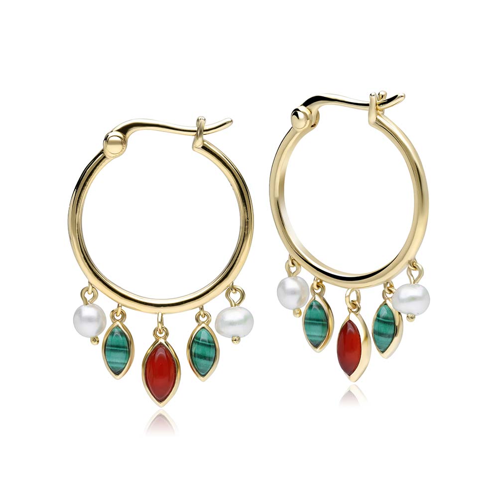 The Creator Sterling Silver 925 Malachite, Carnelian & Pearl Hoop Earr – GemondoTh
