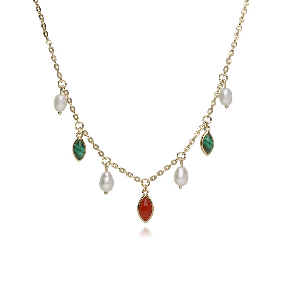 The Creator Sterling Silver 925 Malachite, Carnelian & Pearl Necklace – GemondoTh