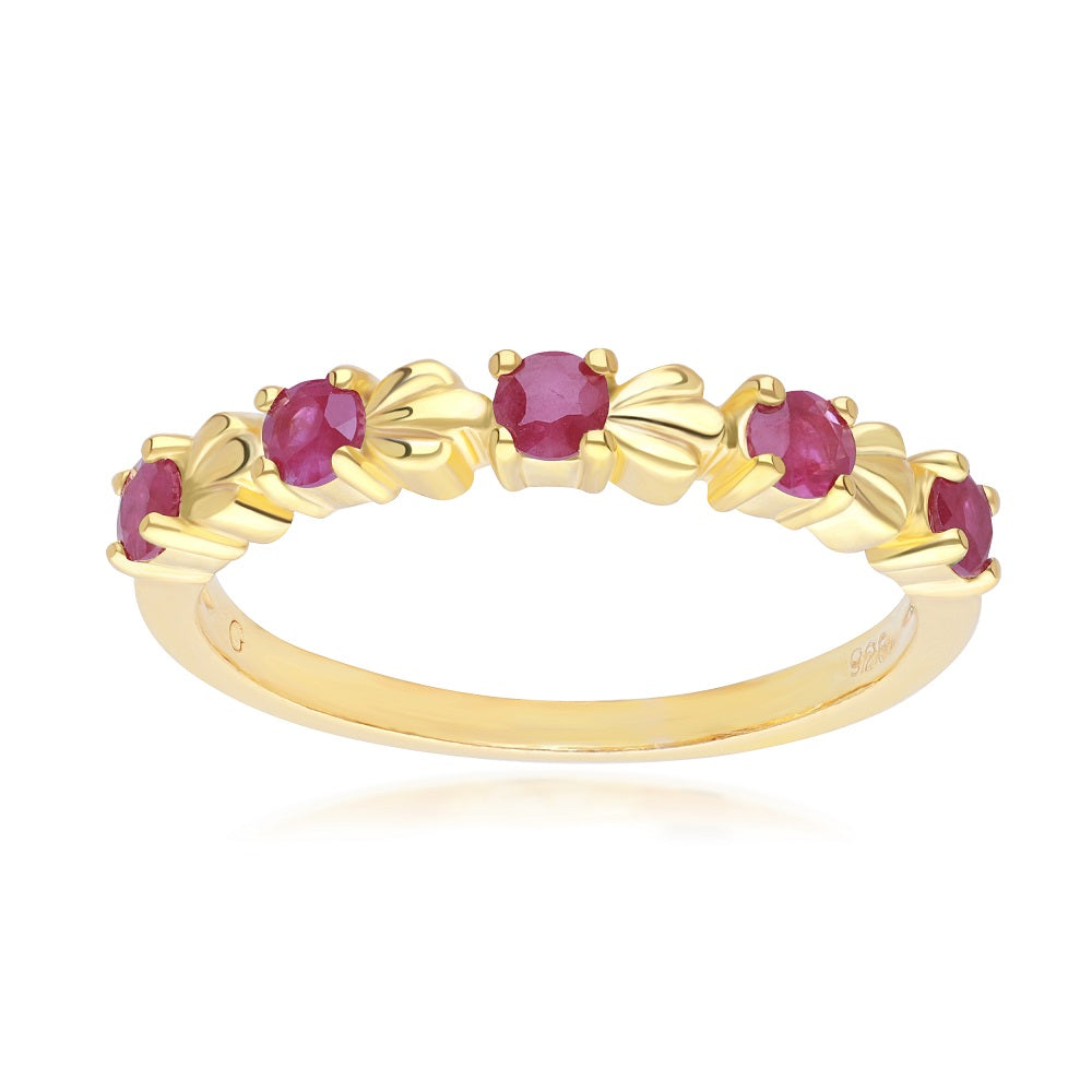 925 Yellow Gold Plated Sterling Silver Round Ruby Wave Stackable Ring – GemondoTh