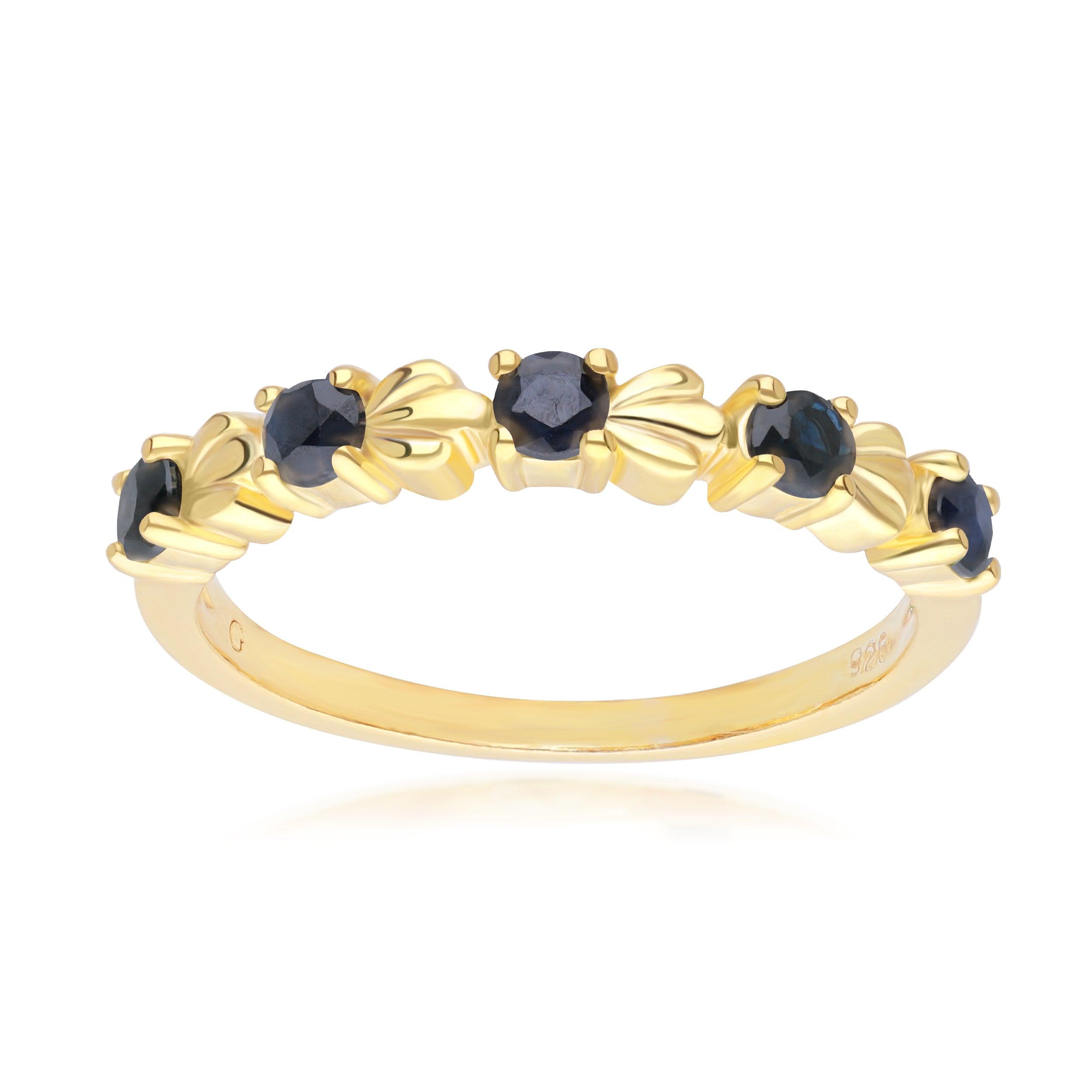 Gold Vermeil Round Blue Sapphire Wave Stackable Ring – GemondoTh