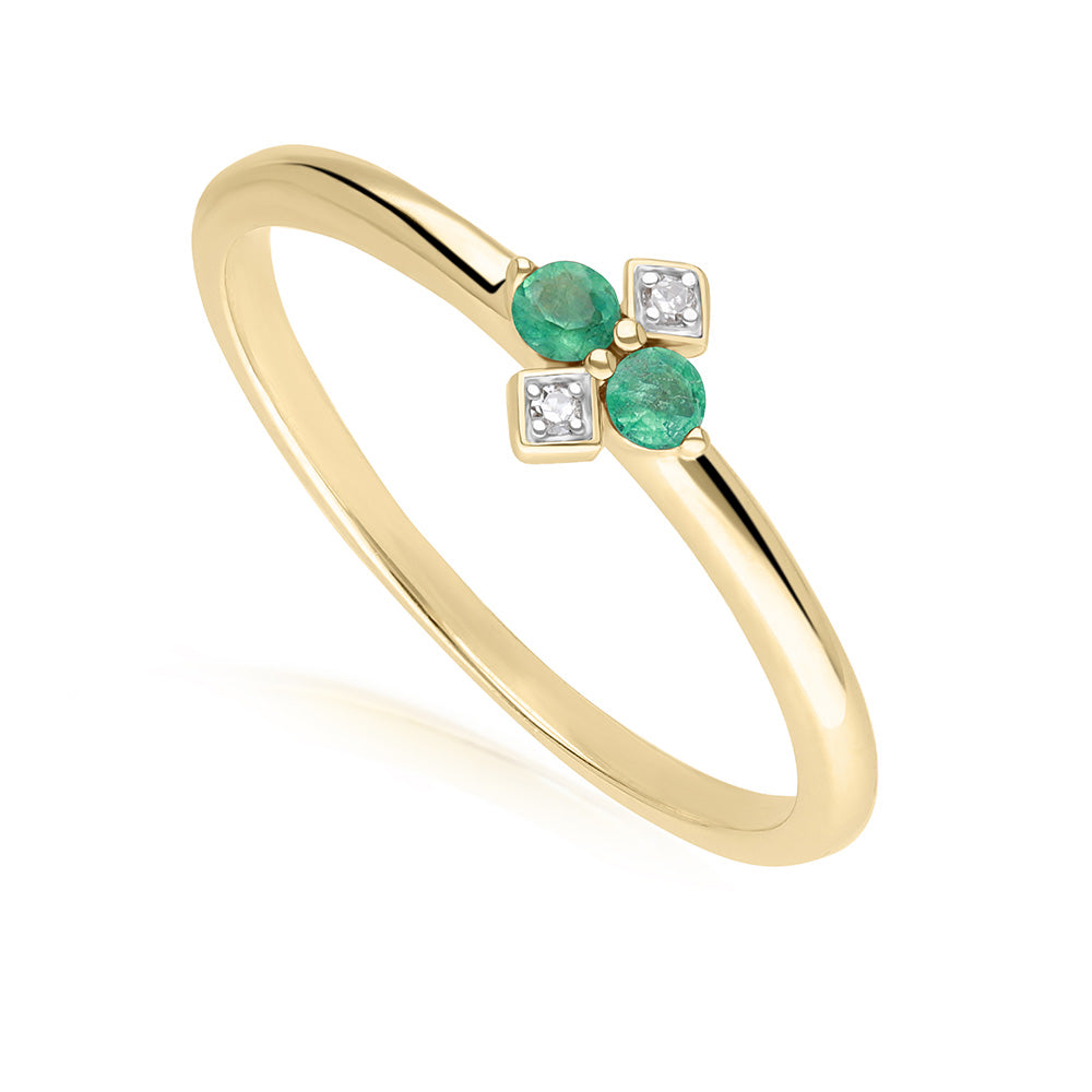 9K Gold Round Emerald & Rhombus Style Diamond Ring – GemondoTh