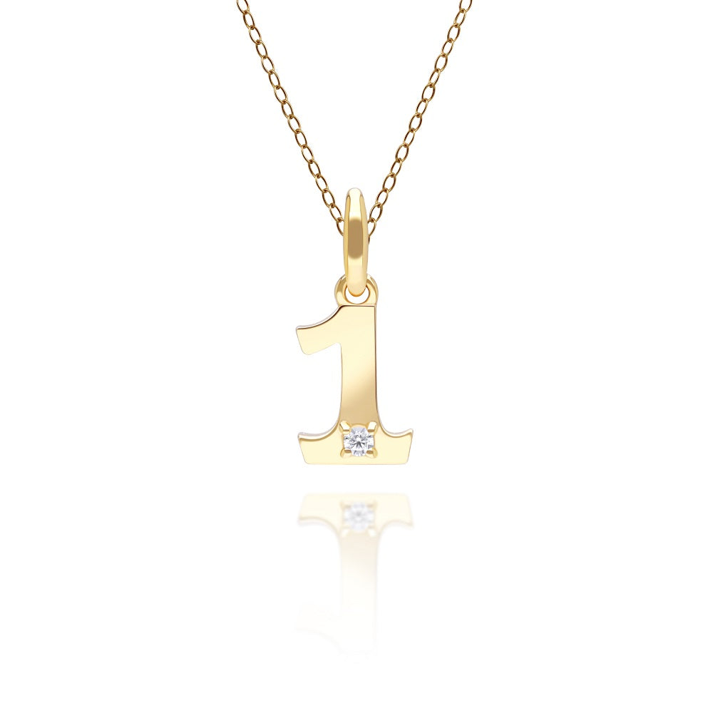 9K Yellow Gold Lucky Number 1 Charm Pendant with Diamond (Chain Sold S ...