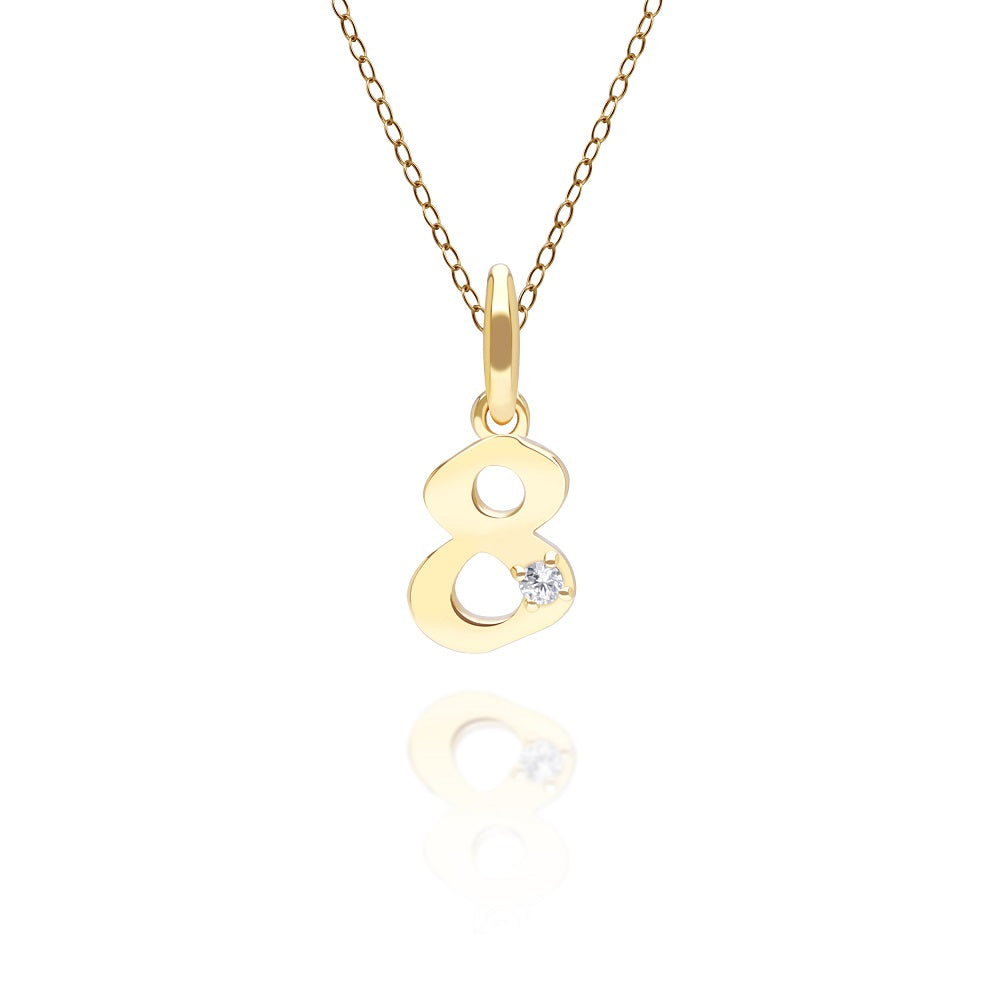 9K Yellow Gold Lucky Number 8 Charm Pendant with Diamond (Chain Sold S ...