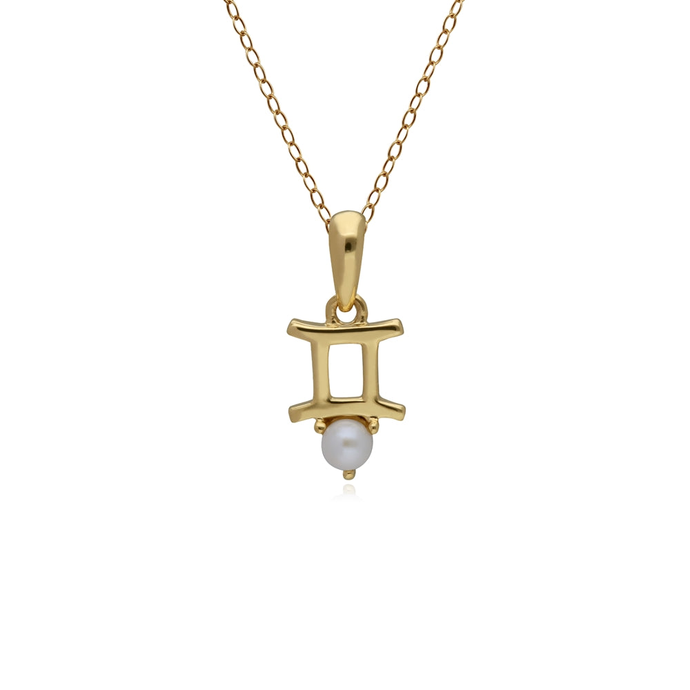 10K Yellow Gold Pearl Gemini Zodiac Charm Pendant 14 Jun - 14 Jul (Cha ...