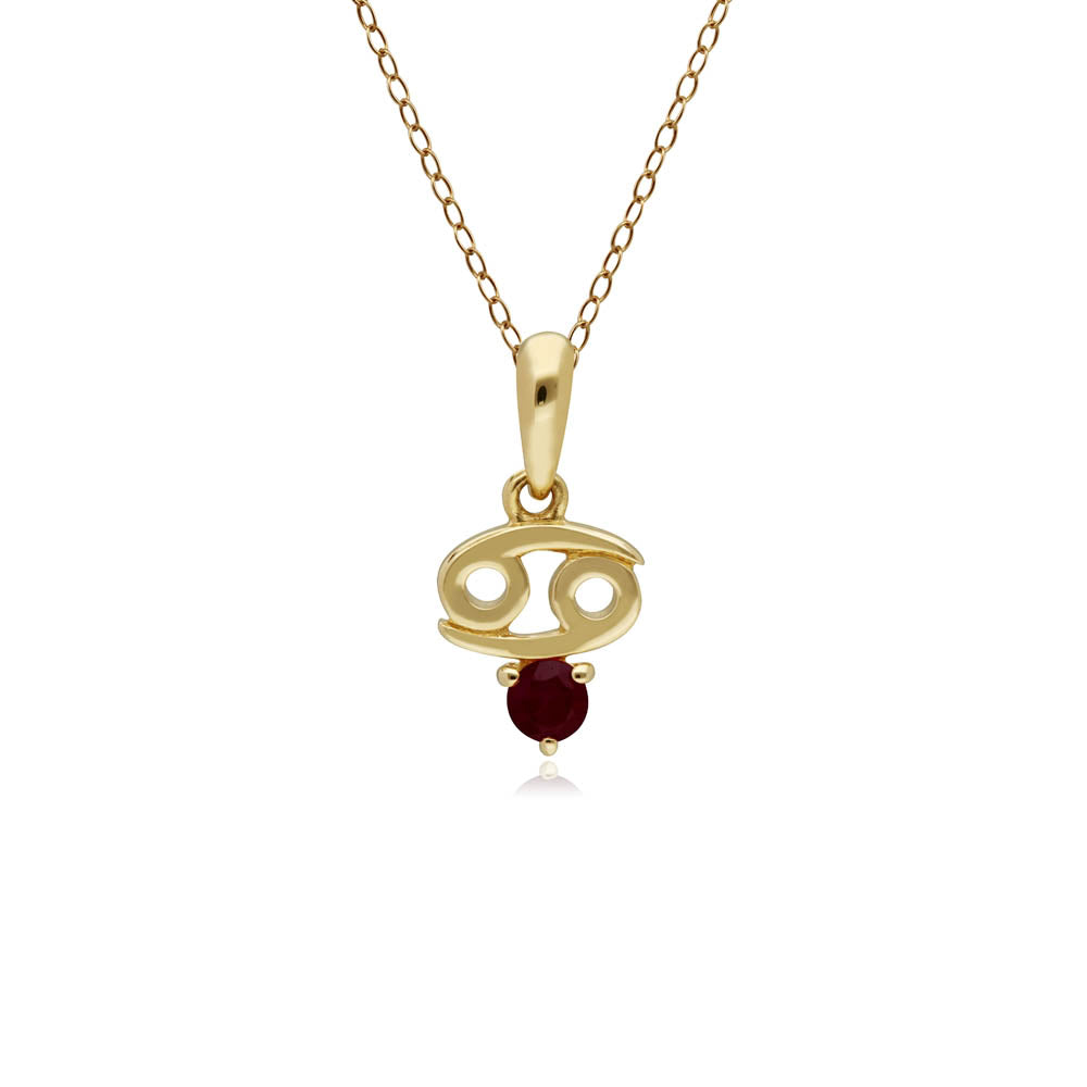 9K Yellow Gold Ruby Cancer Zodiac Charm Pendant 15 Jul - 16 Aug (Chain ...