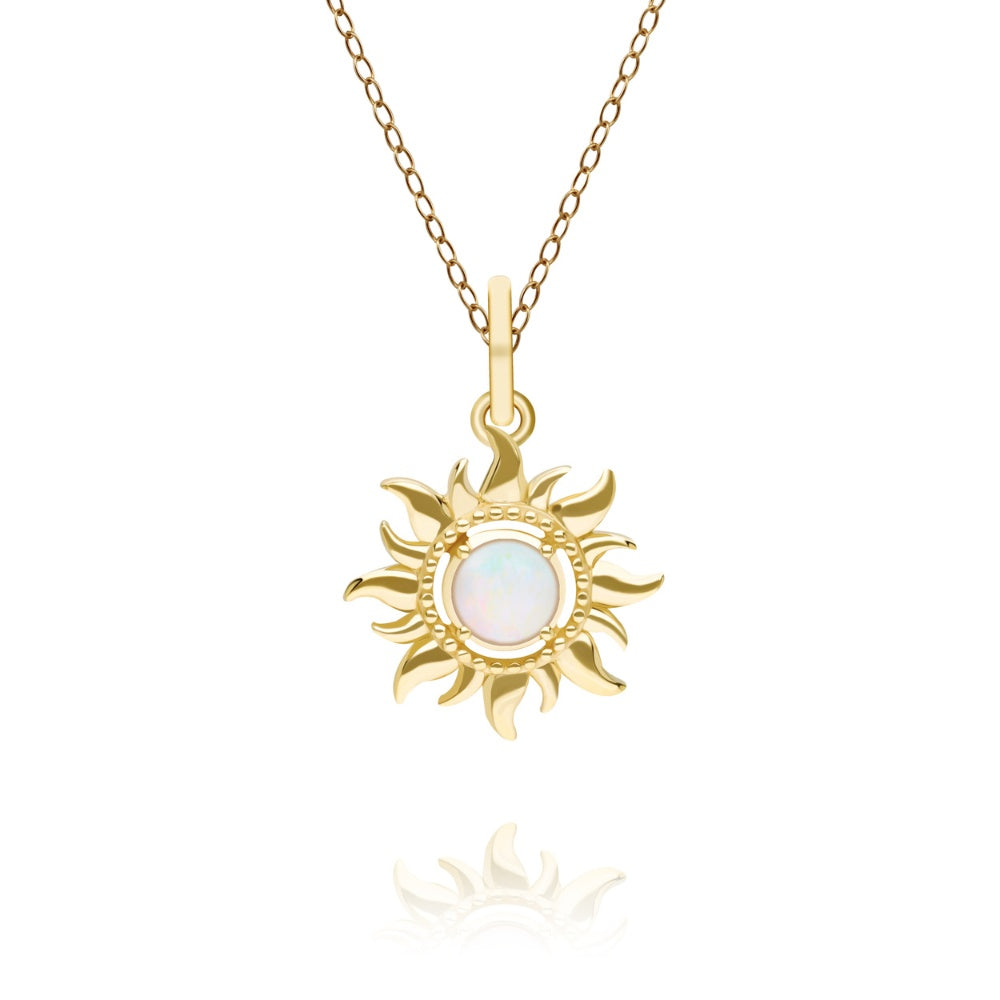 9K Gold Opal October Birthstone Sun Pendant (Chain sold separately ...