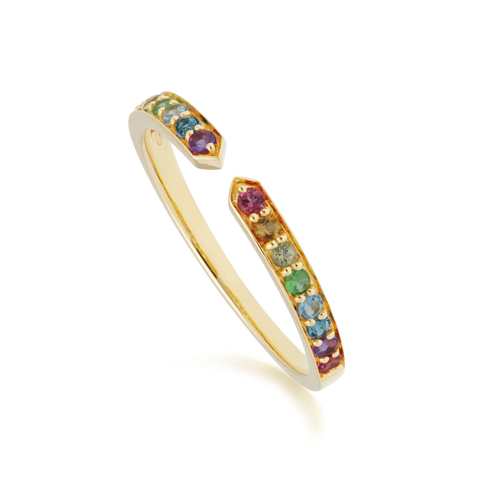 Rainbow Gemstone Open Ring In Gold Plated Sterling Silver – GemondoTh